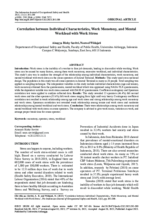 (PDF) Correlation between Individual Characteristics, Work Monotony ...