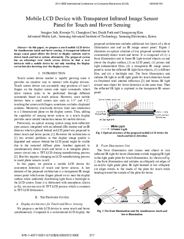 (PDF) Mobile LCD device with transparent infrared image sensor panel ...