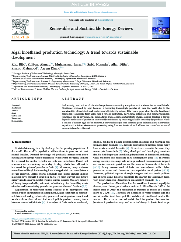 (PDF) Algal bioethanol production technology: A trend towards ...