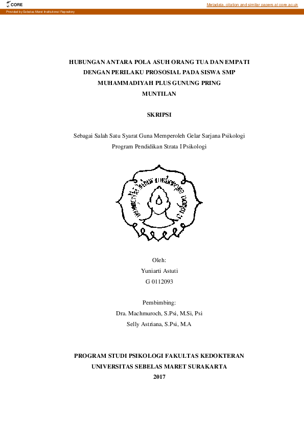 (PDF) Hubungan antara pola asuh orang tua dan empati dengan perilaku prososial pada siswa SMP ...