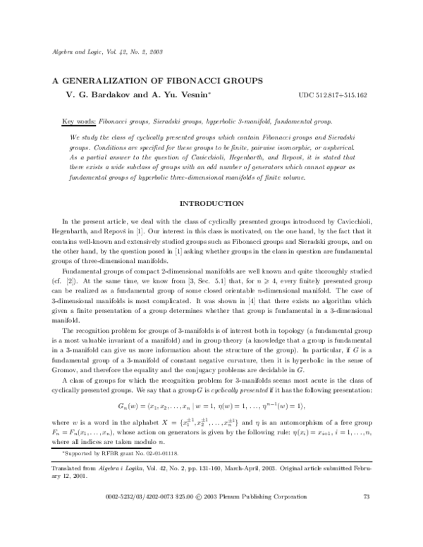 (PDF) A Generalization of Fibonacci Groups