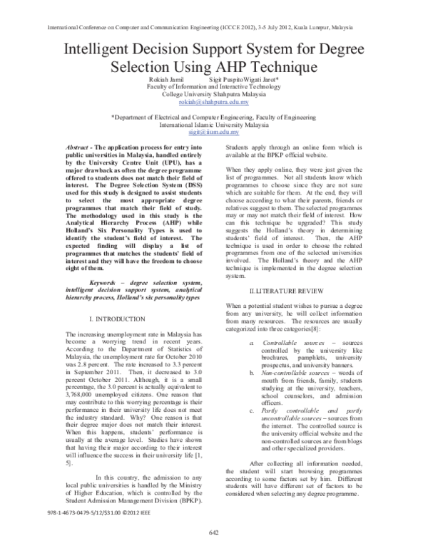 (PDF) Intelligent decision support system for degree selection using AHP technique
