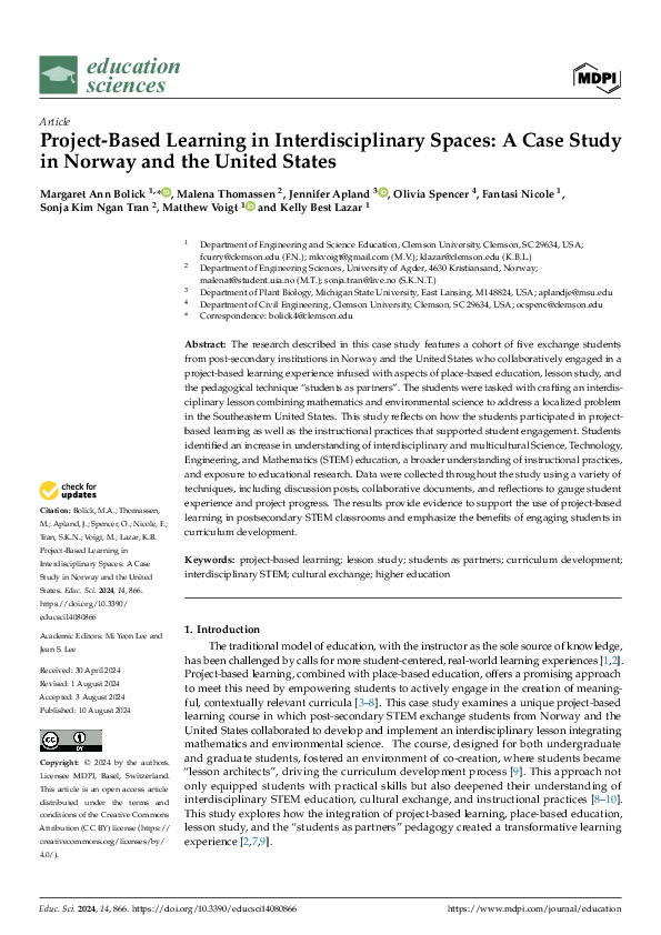 (PDF) Project-Based Learning in Interdisciplinary Spaces: A Case Study in Norway and the United ...