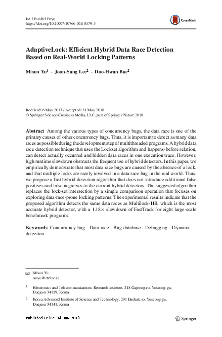 Pdf Adaptivelock Efficient Hybrid Data Race Detection Based On Real