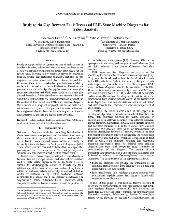 (PDF) Bridging the Gap between Fault Trees and UML State Machine Diagrams for Safety Analysis ...