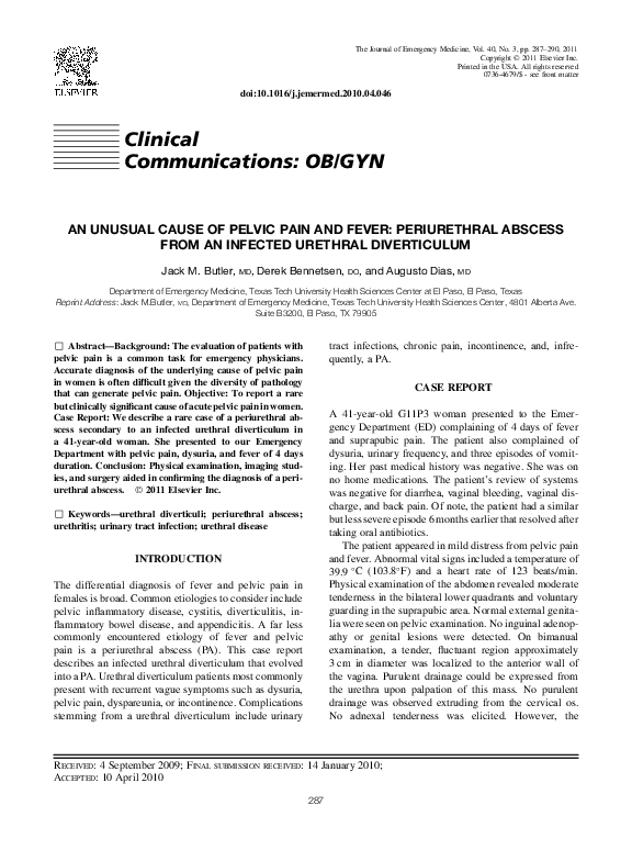 (PDF) An Unusual Cause of Pelvic Pain and Fever: Periurethral Abscess ...
