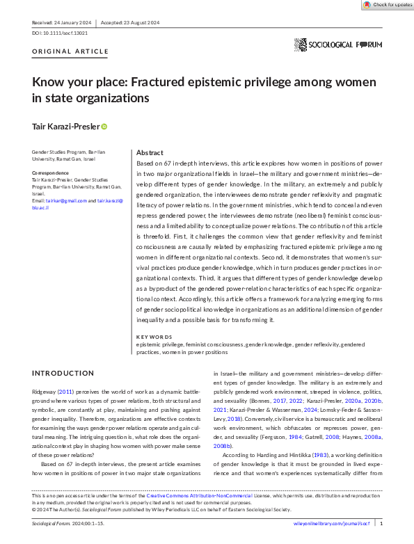 (PDF) Know your place: Fractured epistemic privilege among women in ...