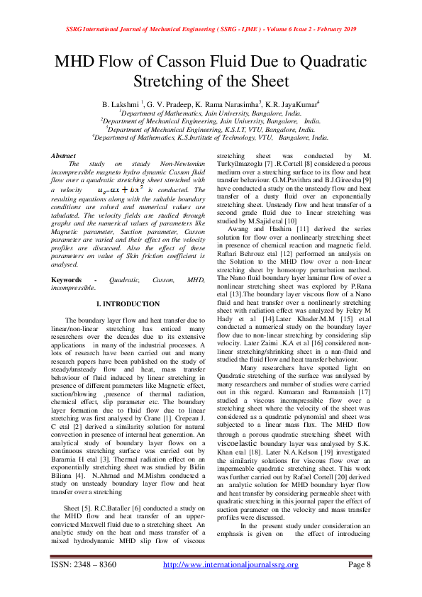 (PDF) MHD Flow of Casson Fluid Due to Quadratic Stretching of the Sheet