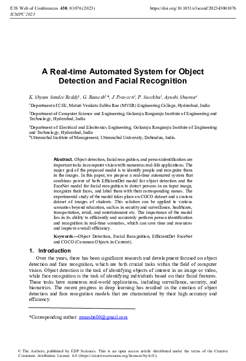 (PDF) Real-time System for Object Detection and Face Recognition