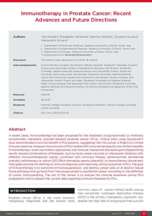 (PDF) Immunotherapy in Prostate Cancer: Recent Advances and Future Directions