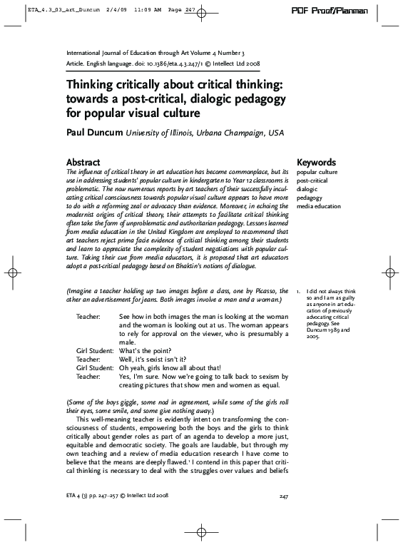 (PDF) Thinking critically about critical thinking: towards a post ...