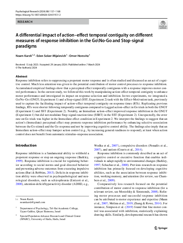 (PDF) A differential impact of action–effect temporal contiguity on ...