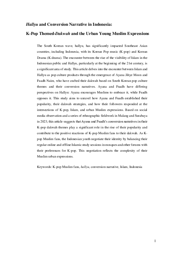 (PDF) Hallyu and Conversion Narrative in Indonesia: K-Pop Themed-Dakwah ...