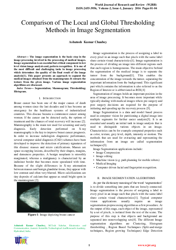 (PDF) Comparison of The Local and Global Thresholding Methods in Image Segmentation