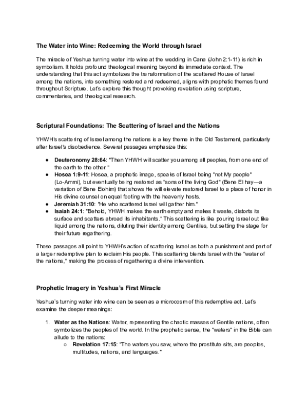 (PDF) The Water into Wine: Redeeming the World through Israel