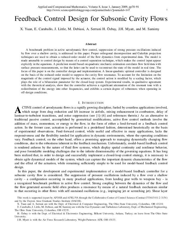 (PDF) Feedback control design for subsonic cavity flows