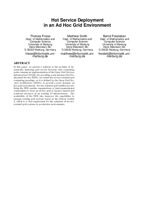 (PDF) Hot service deployment in an ad hoc grid environment | Bernd ...
