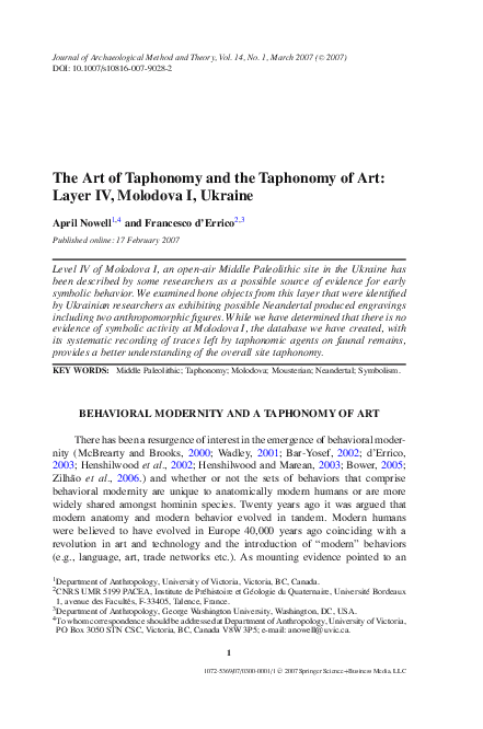 (PDF) The Art of Taphonomy and the Taphonomy of Art: Layer IV, Molodova ...