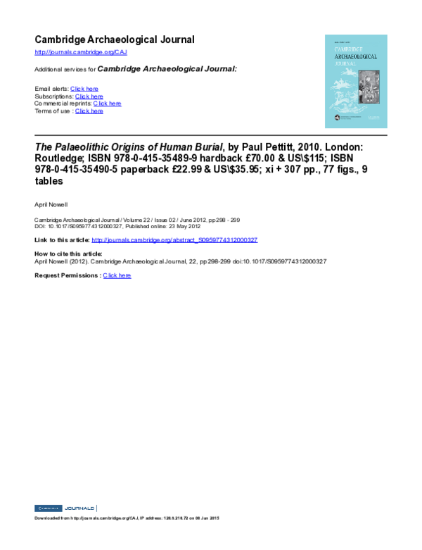 (PDF) The Palaeolithic Origins of Human Burial, by Paul Pettitt, 2010 ...