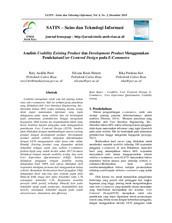(PDF) Analisis Usability Existing Product dan Development Product Menggunakan PendekatanUser ...