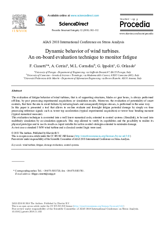 (PDF) Dynamic behavior of wind turbines. An on-board evaluation technique to monitor fatigue
