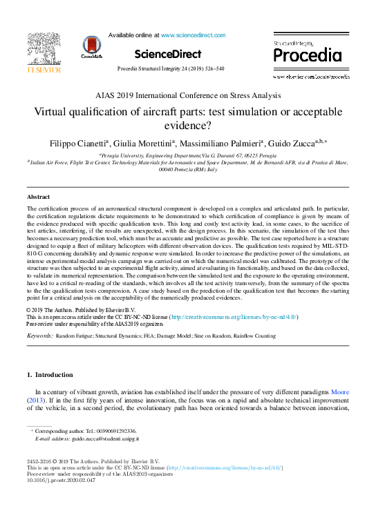 (PDF) Virtual qualification of aircraft parts: test simulation or ...