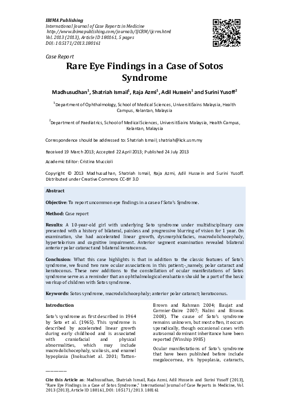 (PDF) Rare Eye Findings in a Case of Sotos Syndrome