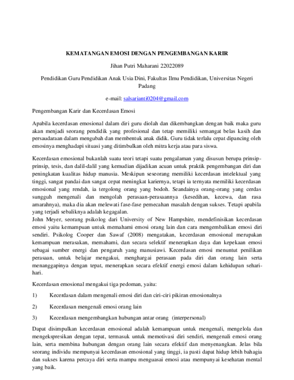 (PDF) KEMATANGAN EMOSI DENGAN PENGEMBANGAN KARIR