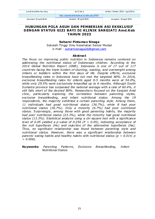 (PDF) HUBUNGAN POLA ASUH DAN PEMBERIAN ASI EKSKLUSIF DENGAN STATUS GIZI ...