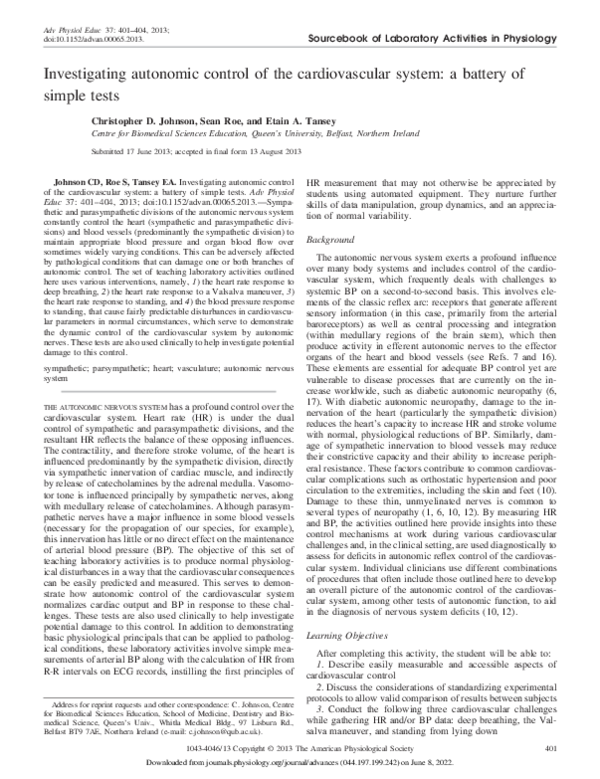 (PDF) Investigating autonomic control of the cardiovascular system: a ...