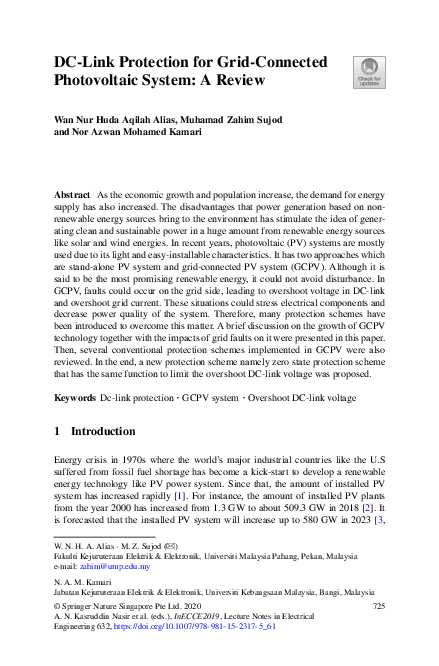 (PDF) DC-Link Protection for Grid-Connected Photovoltaic System: A Review