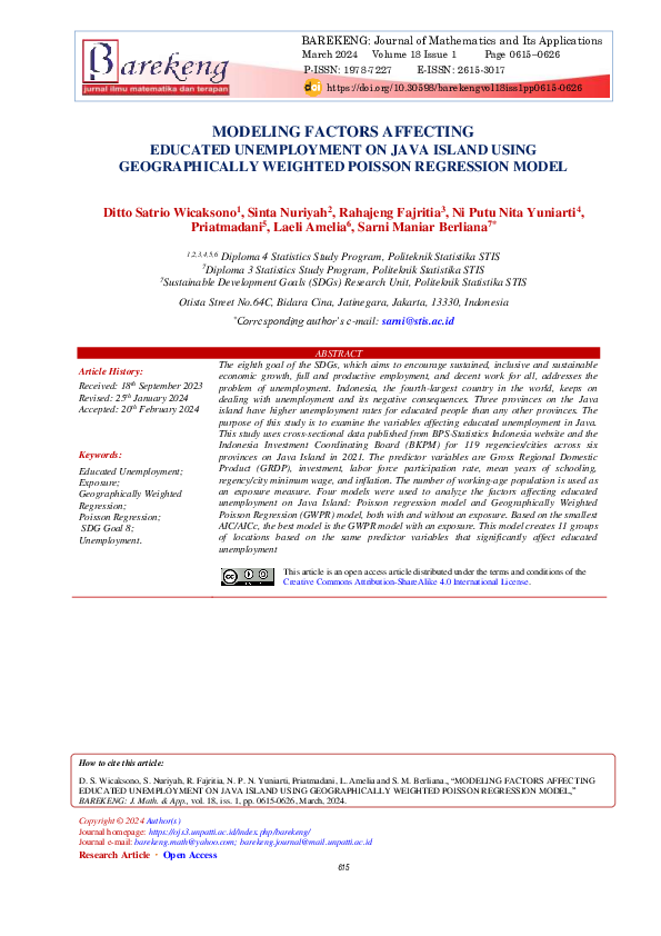 (PDF) Modeling Factors Affecting Educated Unemployment on Java Island Using Geographically ...