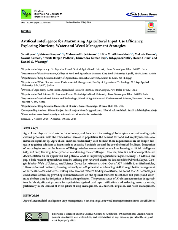 (PDF) Artificial Intelligence for Maximizing Agricultural Input Use Efficiency: Exploring ...
