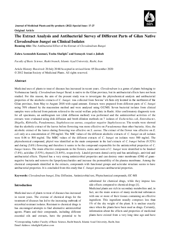(PDF) The Extract Analysis and Antibacterial Survey of Different Parts ...