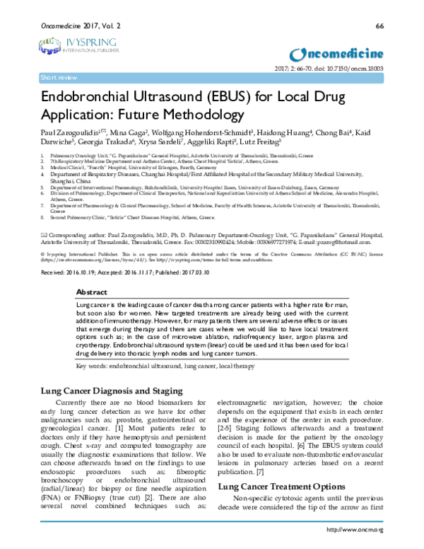 (PDF) Endobronchial Ultrasound (EBUS) for Local Drug Application: Future Methodology