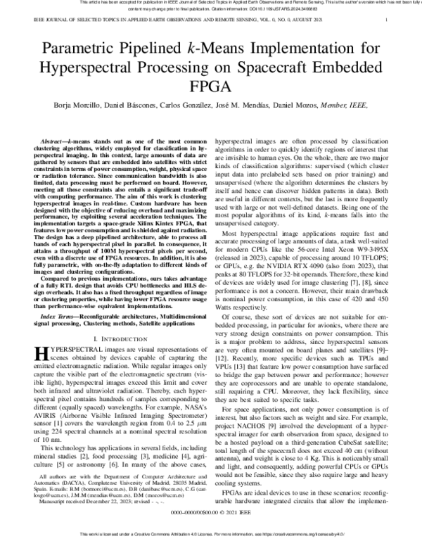 (PDF) Parametric Pipelined k -Means Implementation for Hyperspectral Processing on Spacecraft ...