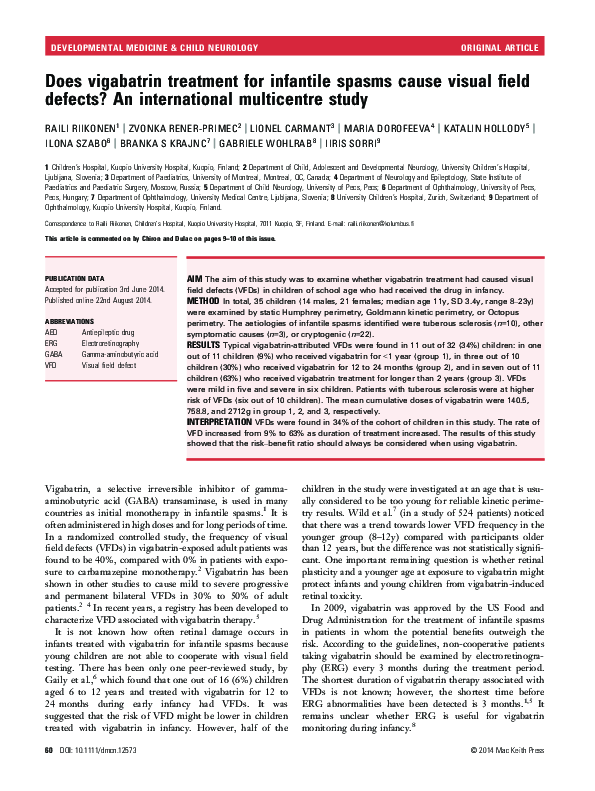 (PDF) Does vigabatrin treatment for infantile spasms cause visual field ...