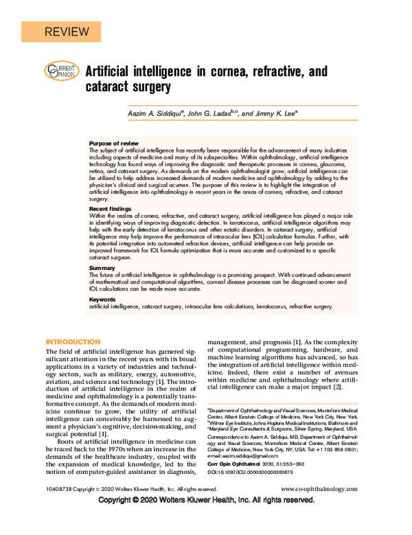 (PDF) Artificial intelligence in cornea, refractive, and cataract surgery
