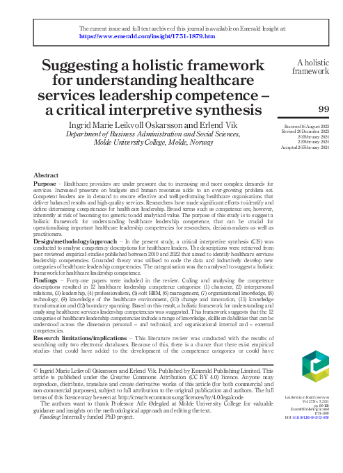 (PDF) Suggesting a holistic framework for understanding healthcare services leadership ...