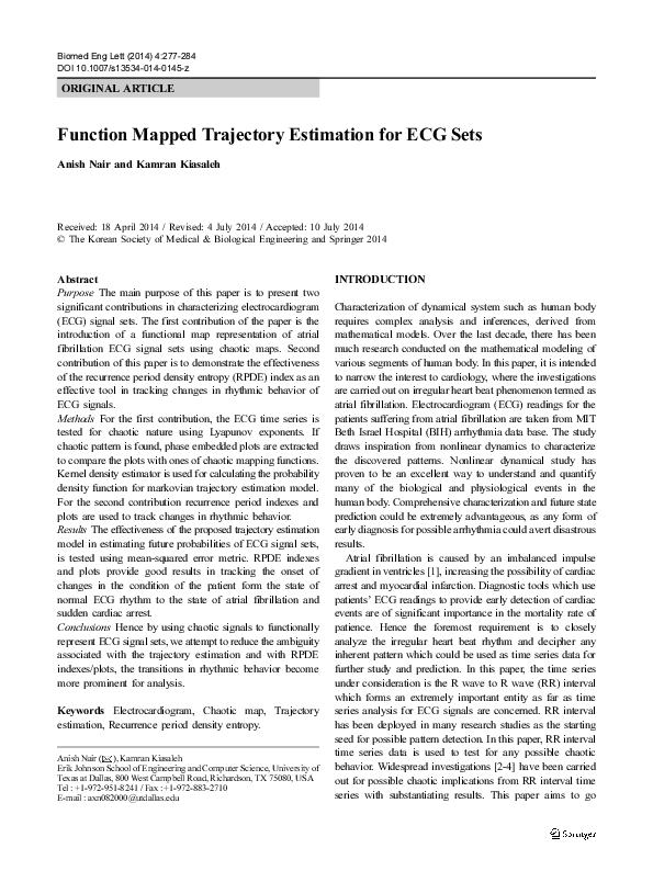 (PDF) Function mapped trajectory estimation for ECG sets
