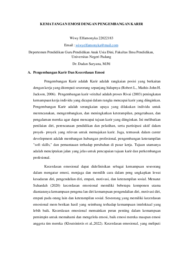 (PDF) KEMATANGAN EMOSI DENGAN PENGEMBANGAN KARIR