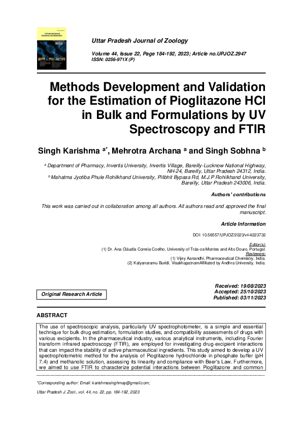 (PDF) Methods Development and Validation for the Estimation of Pioglitazone HCl in Bulk and ...