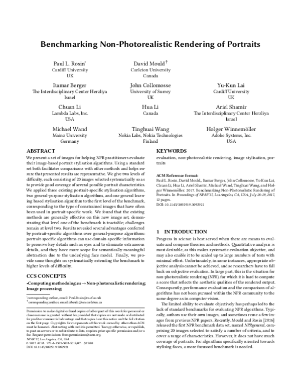 (PDF) Benchmarking non-photorealistic rendering of portraits
