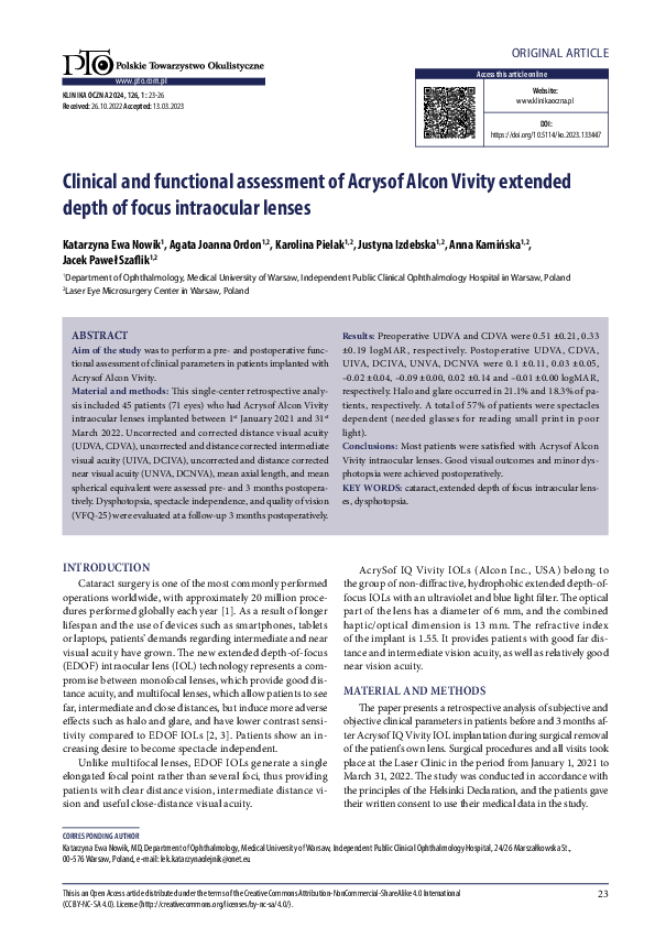 (PDF) Clinical and functional assessment of Acrysof Alcon Vivity ...