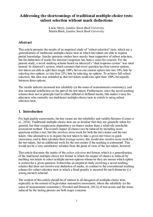 (PDF) Addressing the shortcomings of traditional multiple-choice tests ...