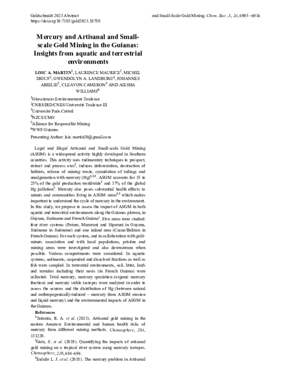 (PDF) Mercury and Artisanal and Small-scale Gold Mining in the Guianas: Insights from aquatic ...