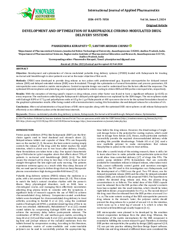 (PDF) DEVELOPMENT AND OPTIMIZATION OF RABEPRAZOLE CHRONO-MODULATED DRUG ...