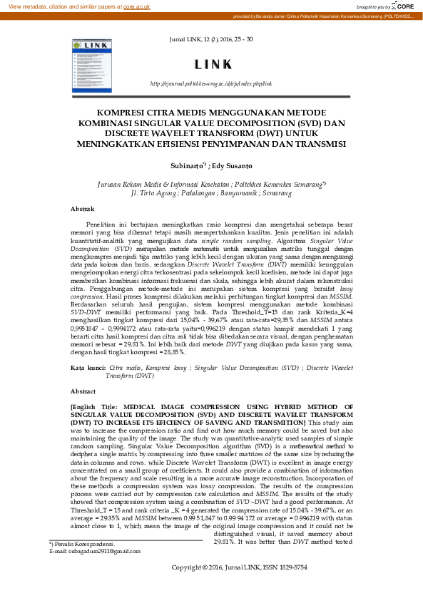 (PDF) Medical Image Compression Using Hybrid Method of Singular Value Decomposition (SVD) and ...