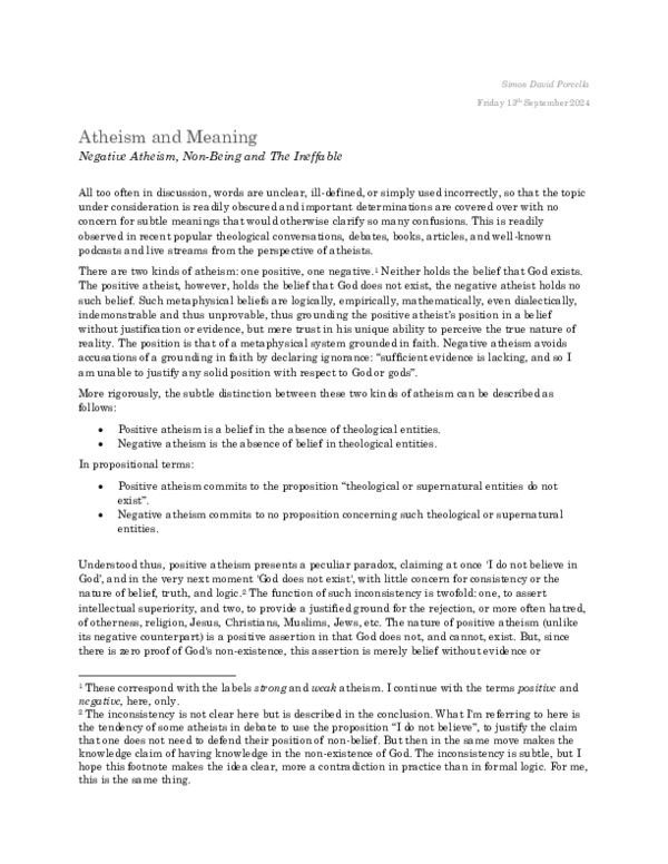 (PDF) Atheism and Meaning