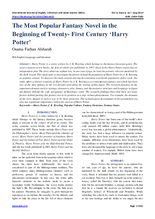 (PDF) Popular Novel: The Ethics of Harry Potter